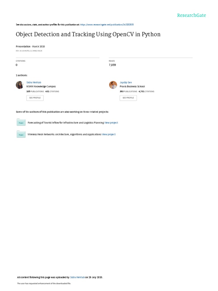 Object Detection and Tracking Using Opencv in Python: March 2020 | PDF | Multidimensional Signal ...