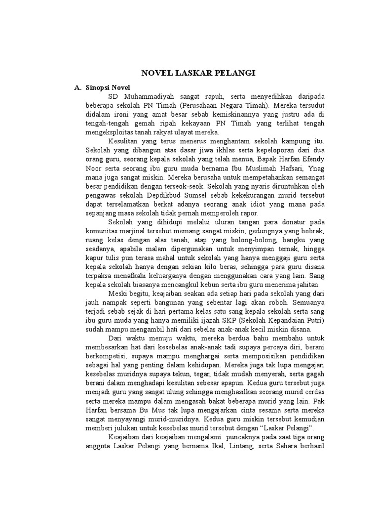 Sinopsi Novel Laskar Pelangi | PDF
