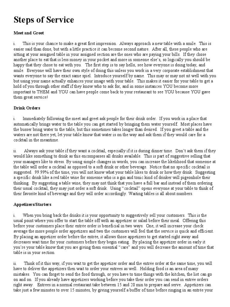 Steps of Service | PDF | Waiting Staff | Hors D'oeuvre