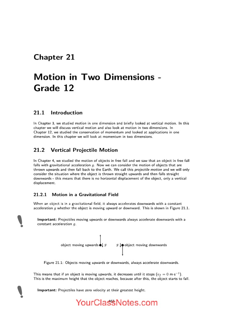 Projectile Motion - Physics Notes Grade 12 | PDF