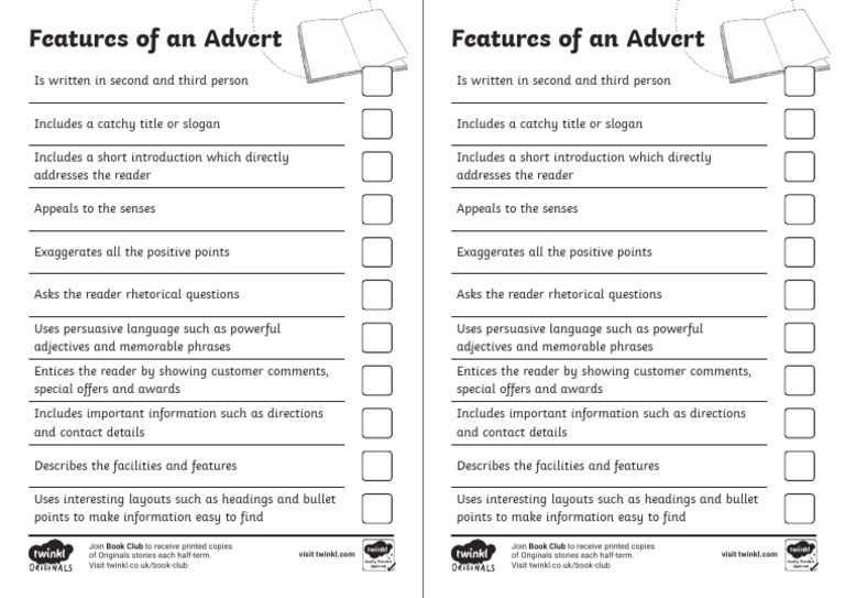 T e 2551591 Features of An Advert Checklist Ver 2 | PDF