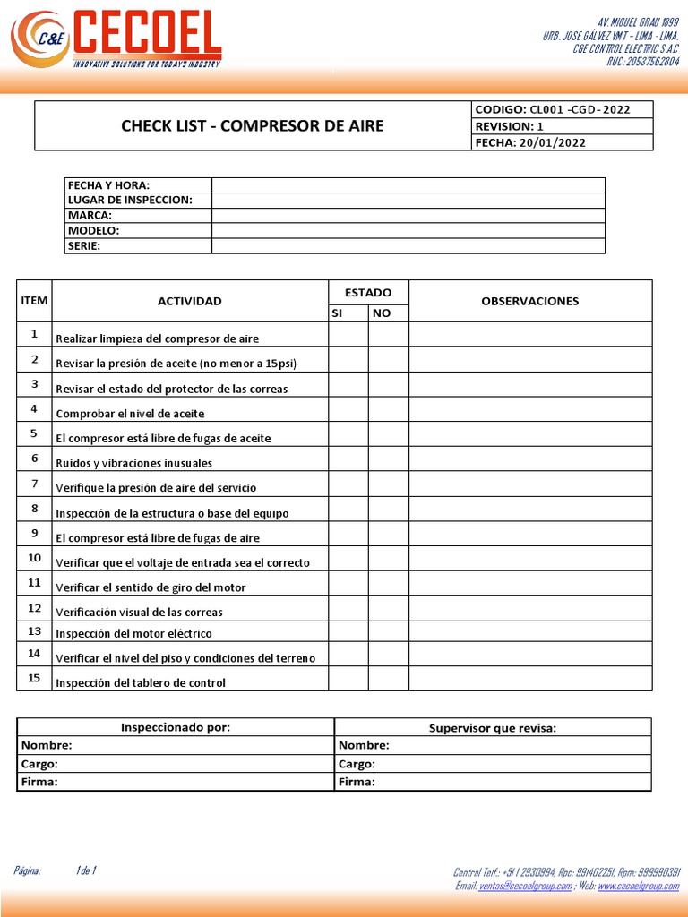 Check List de Compresor APOGAA | PDF
