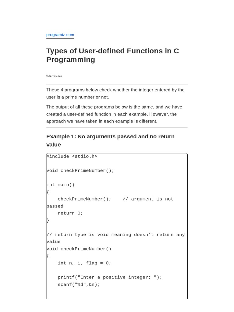 Types Of User Defined Functions In C Programming Pdf Parameter