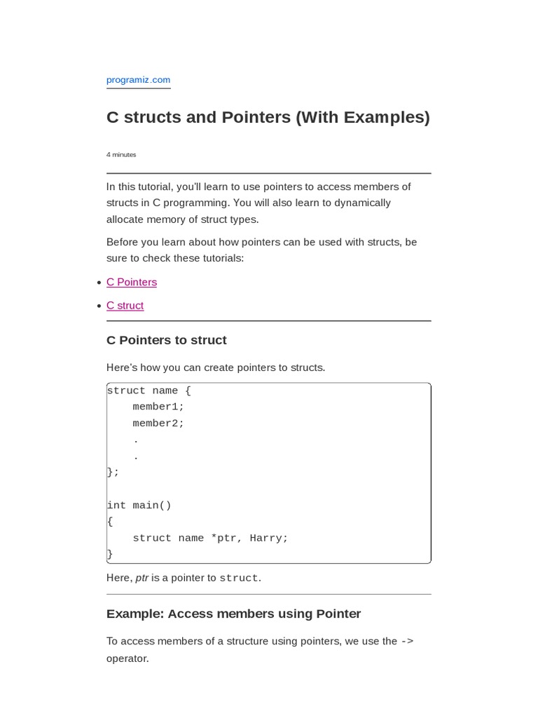 C Structs and Pointers (With Examples) | PDF | Pointer (Computer ... C Structs and Pointers (With Examples) | PDF | Pointer (Computer ...