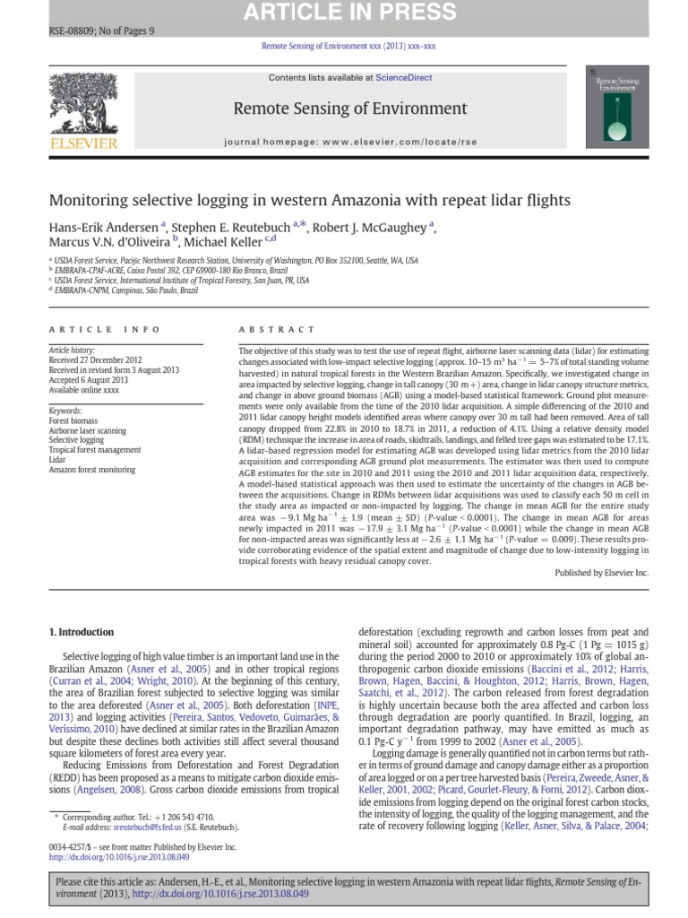 Monitoring Selective Logging in Western Amazonia With Repeat Lidar Flights | PDF | Lidar ...