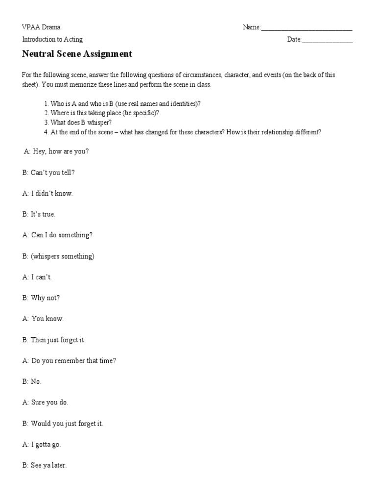 Neutral Scene Assignment 2019 | PDF | Language Arts & Discipline