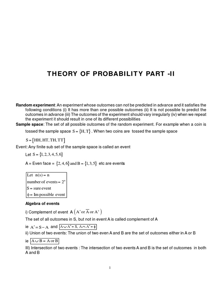Theory of Probability Part - Ii: S H, T S HH, HT, TH, TT | PDF ...