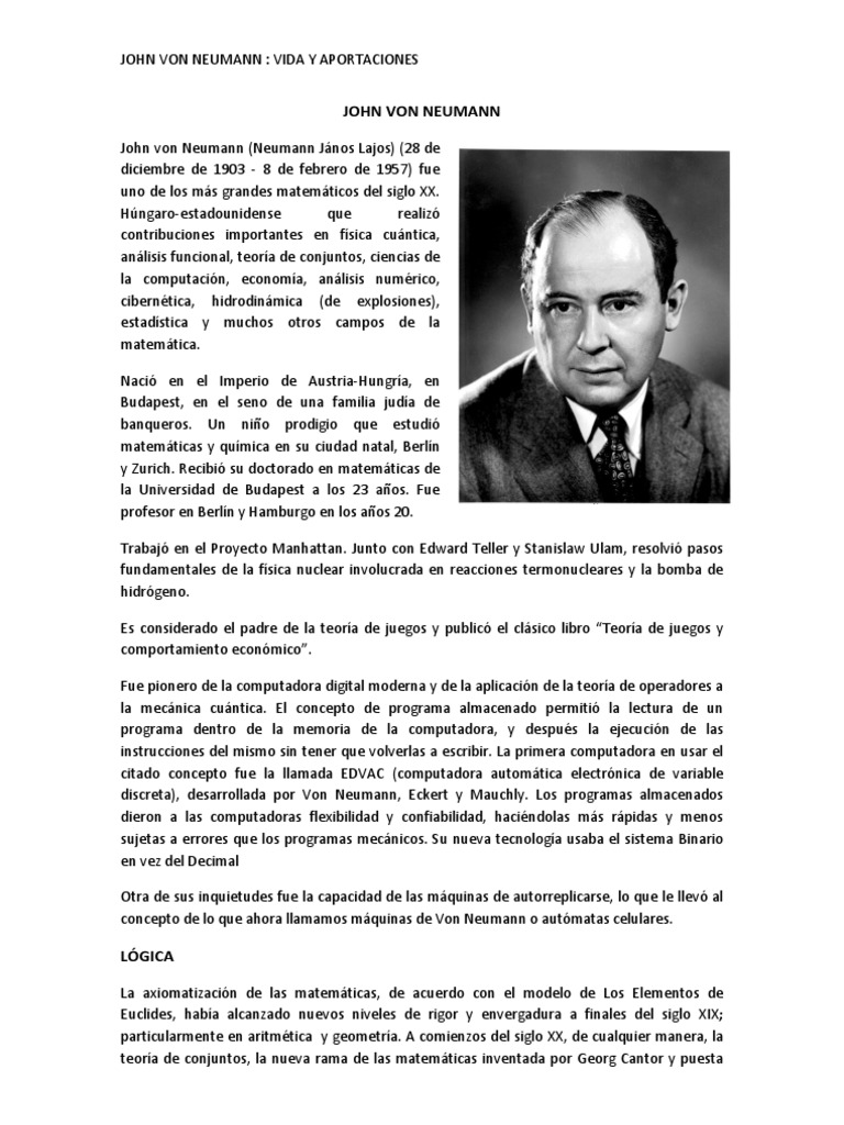John Von Neumann | PDF | Lógica | Enseñanza de matemática