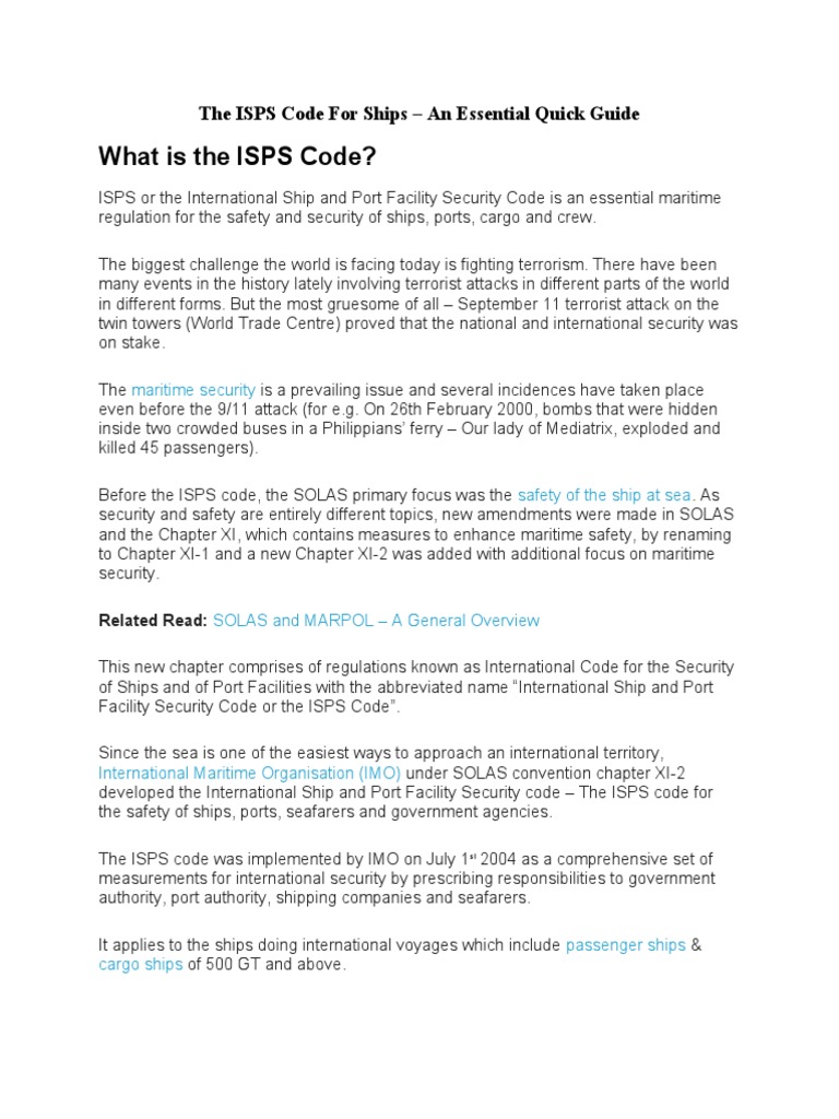 The ISPS Code For Ships-QUICK GUIDE | PDF | Transport | Shipping
