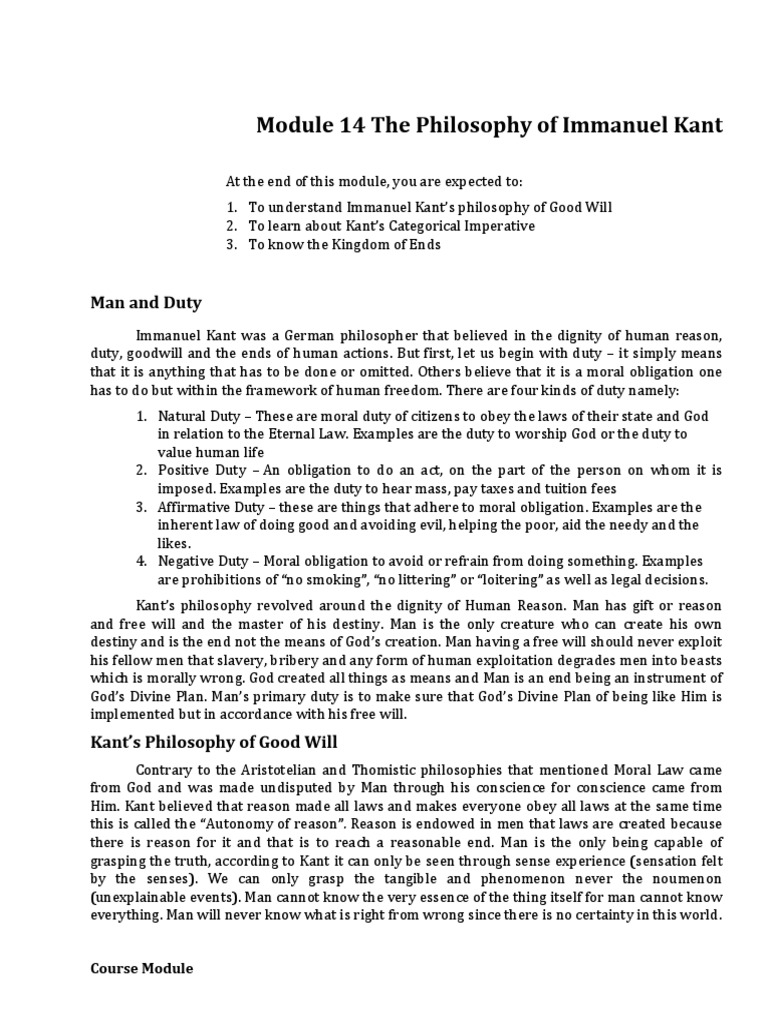 W12-Module 014 Ethics and Religion - The Philosophy of Immanuel Kant | PDF | Immanuel Kant | Reason