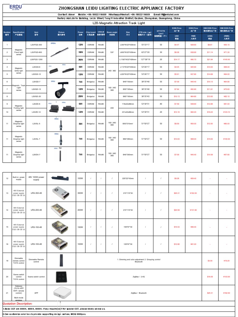 Erdu Lighting-2 0-L20 Magnetic Light Quotation-Aimer2021 | PDF ...