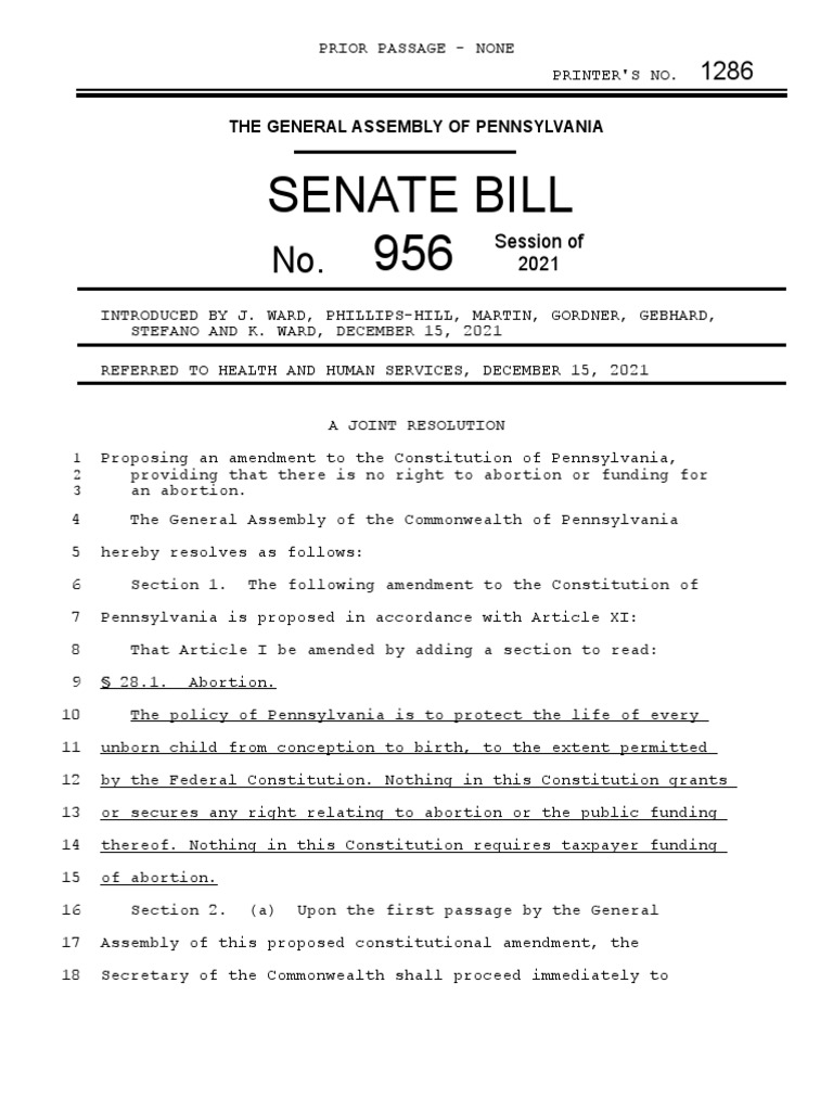 Senate Bill 956 | PDF | Constitutional Amendment | United States Senate