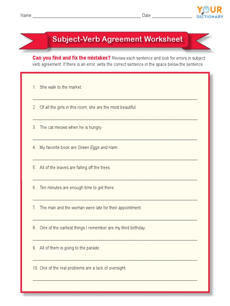 Grammar Worksheets High School Subject Verb Agreement Types Of Concord