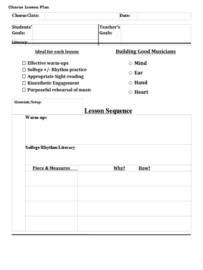 Blank Chorus Lesson Plan Form 1 | PDF | Career & Growth | Language Arts ...