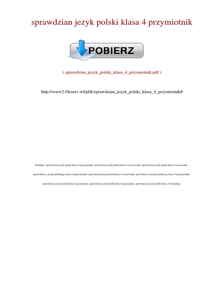 Sprawdzian Jezyk Polski Klasa 4 Przymiotnik | PDF