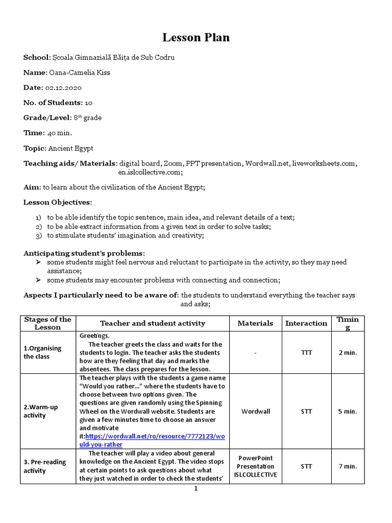Lesson Plan - Ancient Egypt 8th Grade | PDF | Teachers | Lesson Plan
