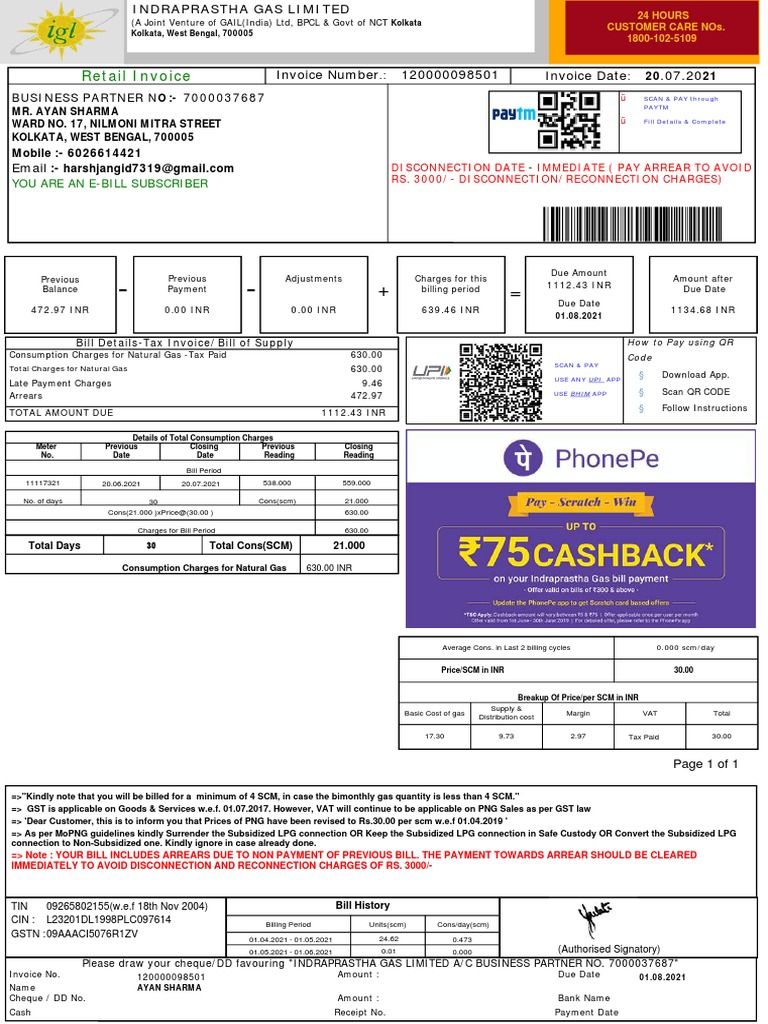 Ayan Sharma Gas Bill | Download Free PDF | Value Added Tax | Market ...