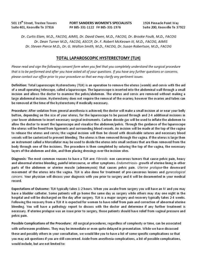 Total Laparo Hysterectomy TLH | PDF | Uterus | Surgery