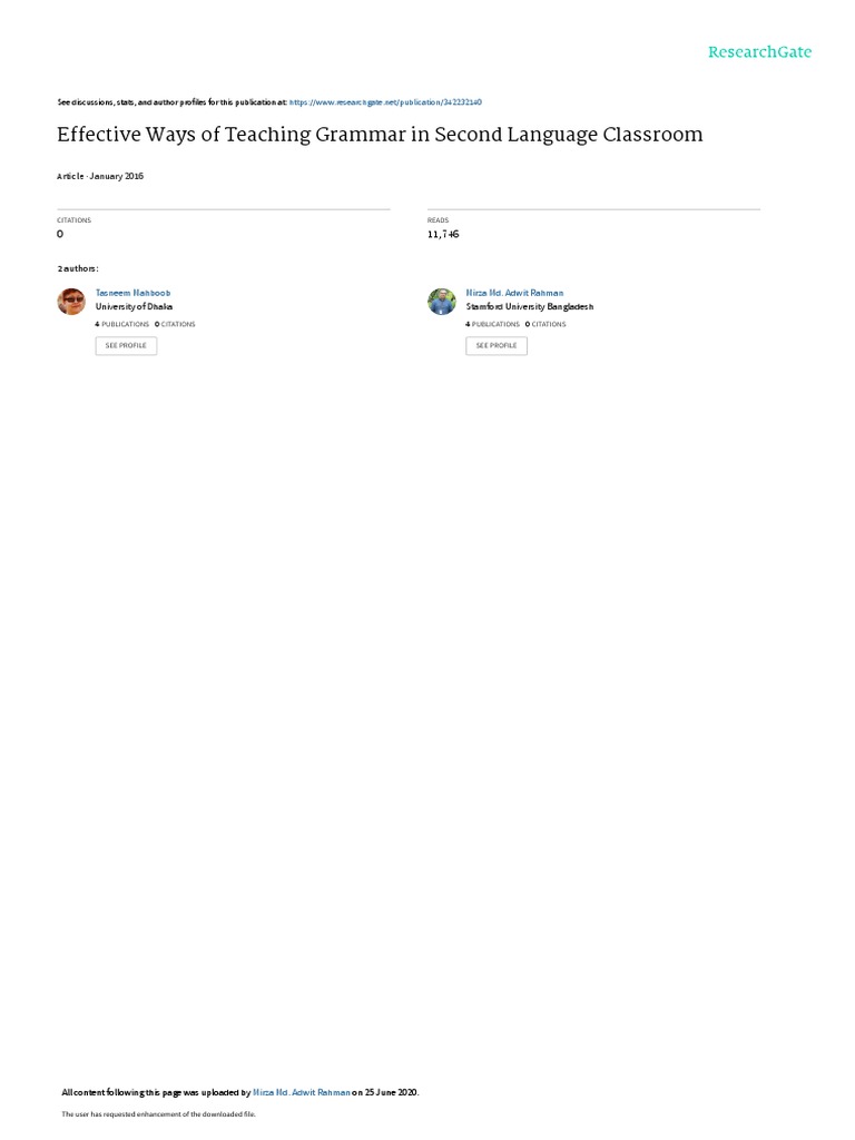 Effective Ways of Teaching English Grammar in Second Language Classroom ...
