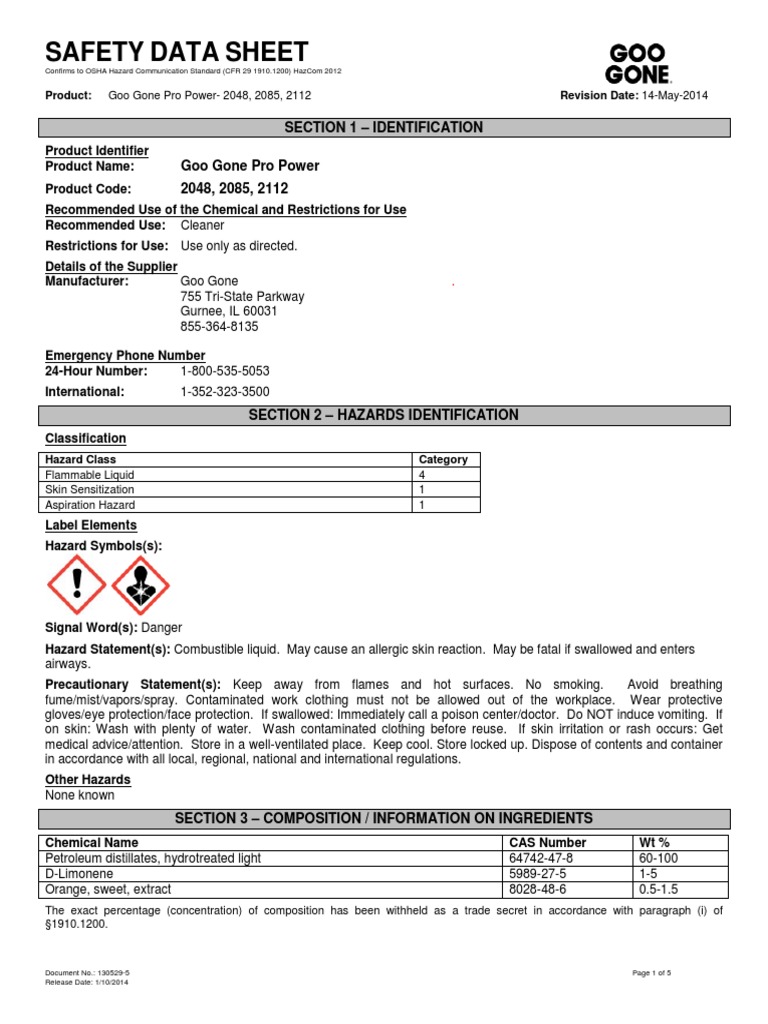 Safety Data Sheet: Section 1 - Identification | PDF | Personal Protective Equipment | Firefighting