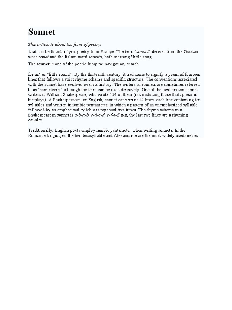 Understanding the English Sonnet | PDF | Classics