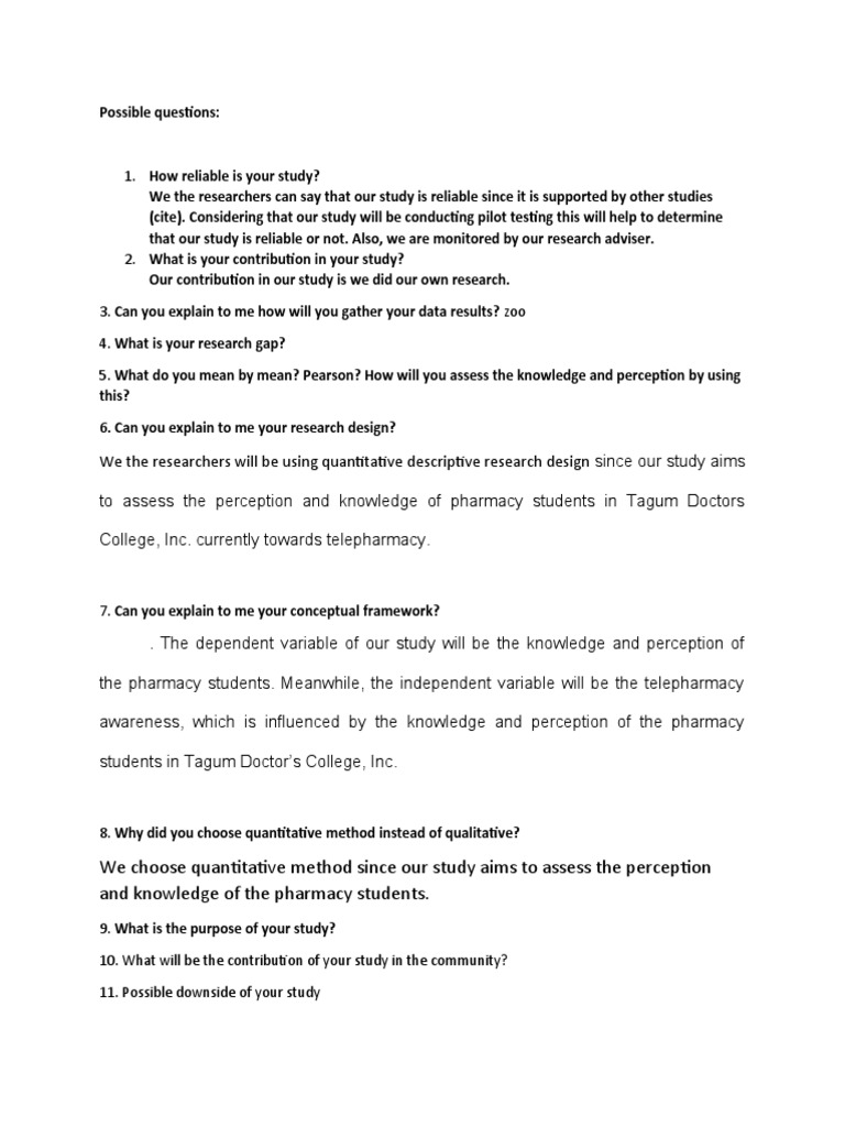 Possible Questions | PDF | Pharmacy | Survey Methodology
