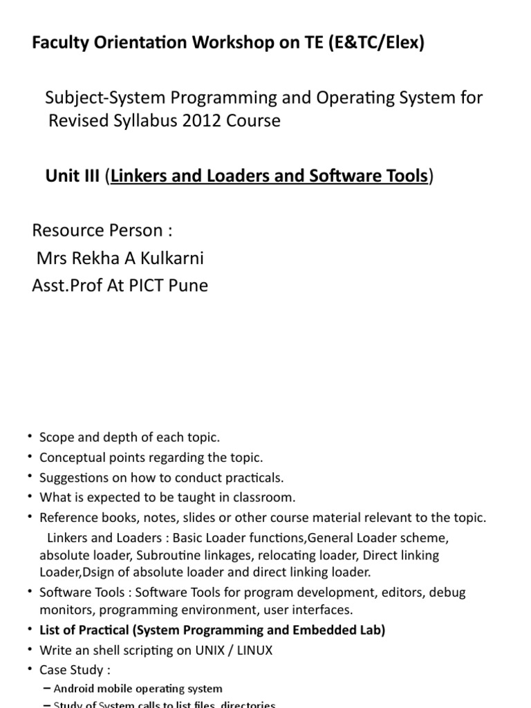 Faculty Orientation Workshop on TE (E&TC/Elex) Subject-System Programming and Operating System ...