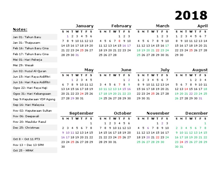 2018 Year Calendar Template Us Holidays 02 | PDF | Public Holiday ...