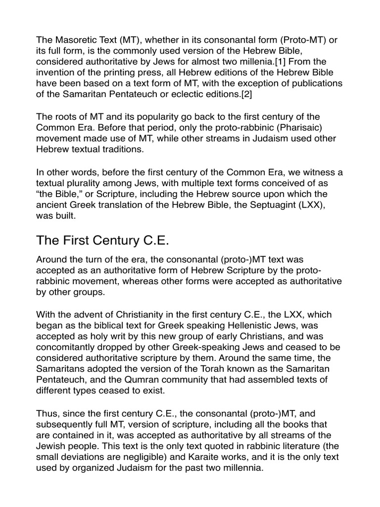 The Proto-Masoretic Text | PDF | Septuagint | Hebrew Bible