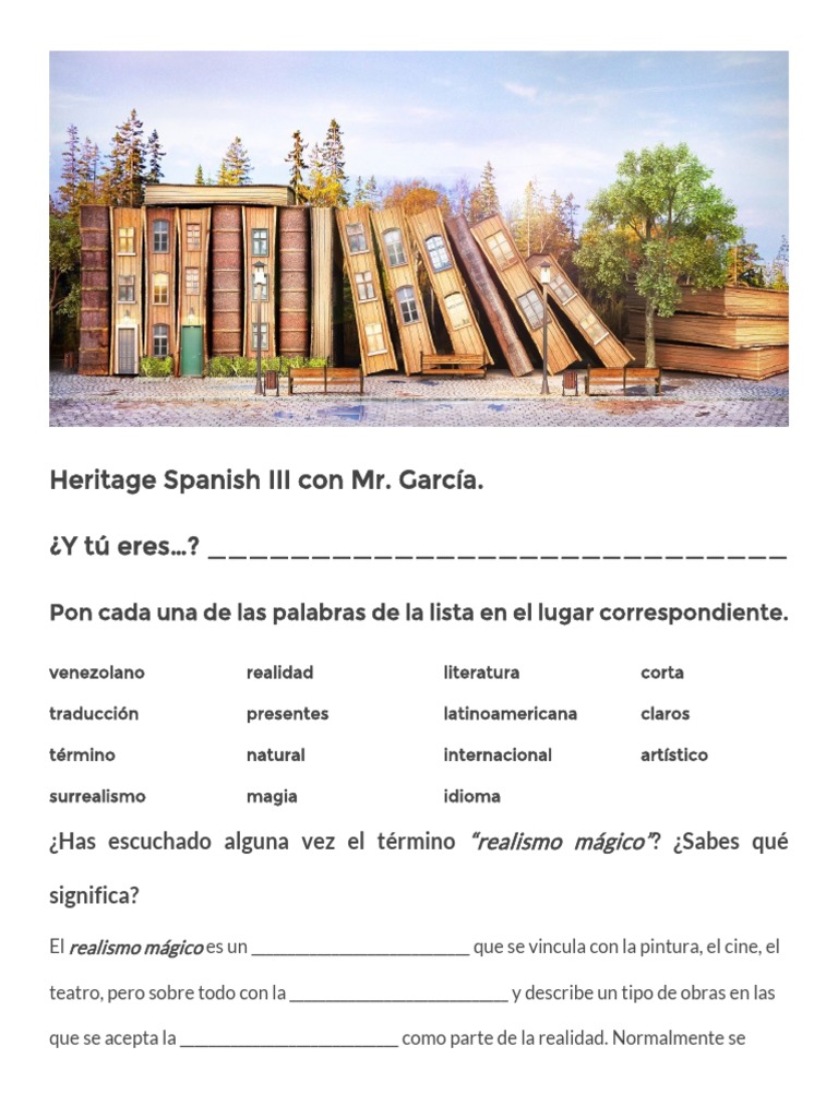 Actividad Llenar Con Palabras, Realismo Mágico, Página Del Español ...