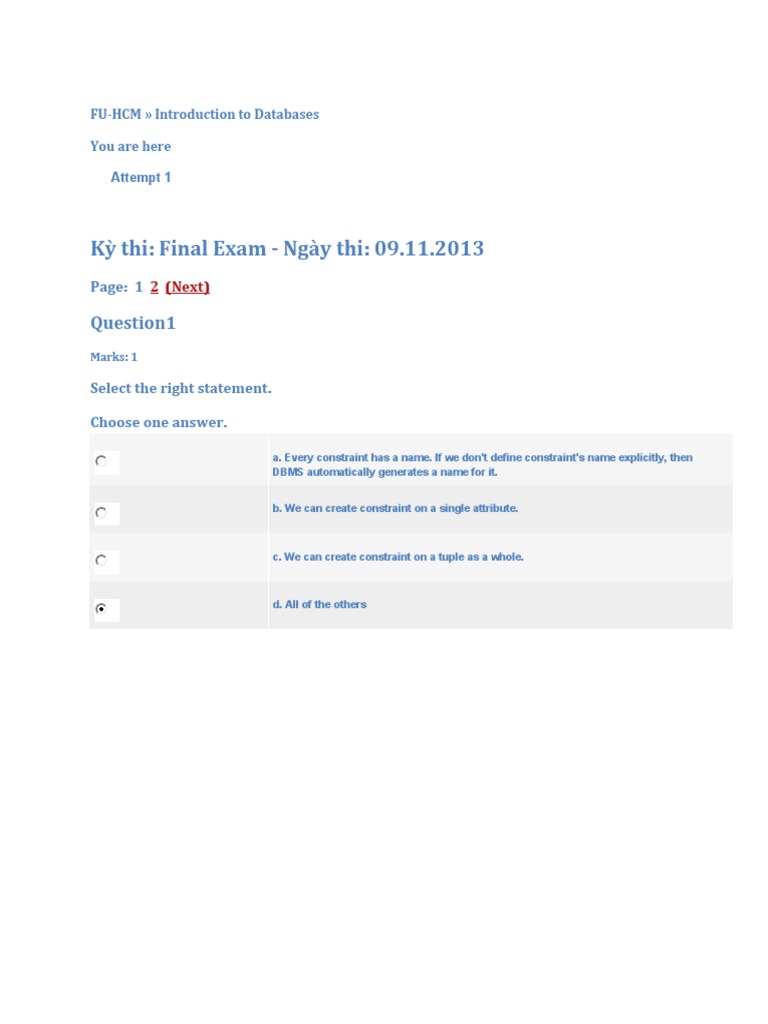 Introduction to Databases exam questions | PDF | Relational Database | Relational Model