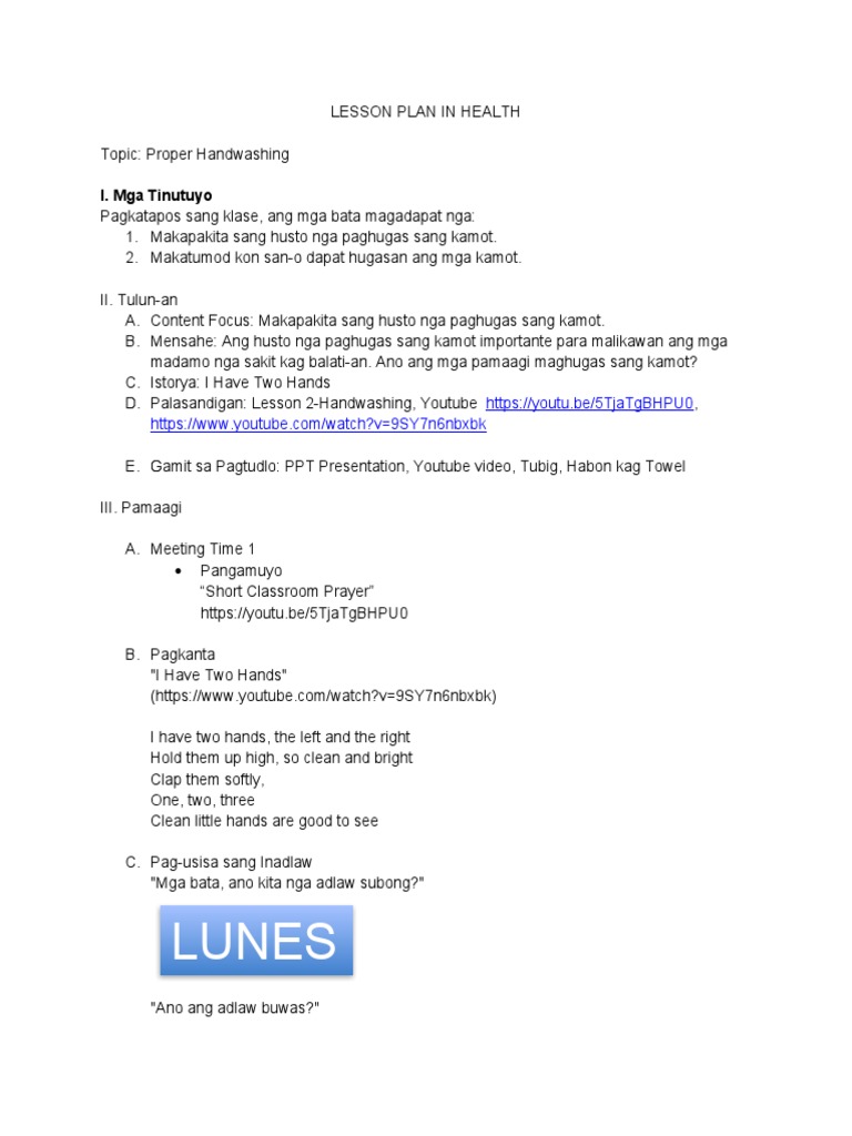 Lesson Plan Handwashing Grade 1 | PDF