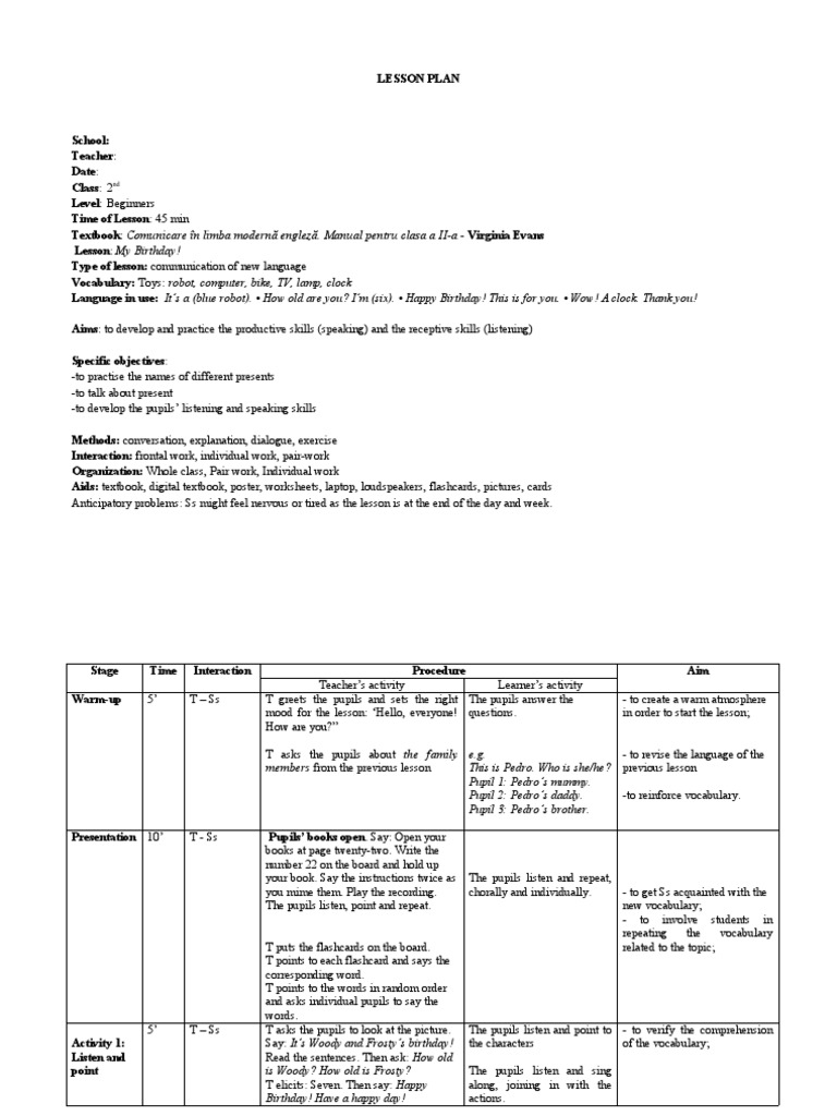Lesson Plan A2a - My Birthday | PDF | Vocabulary | Lesson Plan
