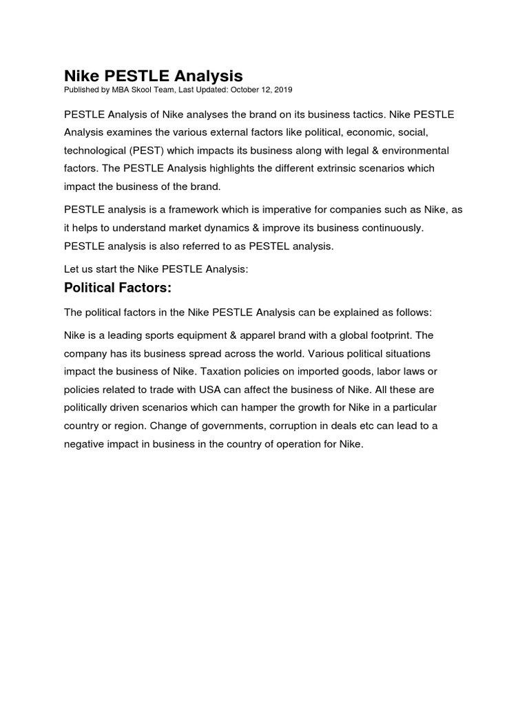 Nike PESTLE Analysis | PDF | Nike | Occupational Safety And Health