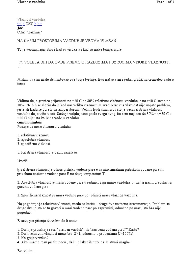 Vodena para - Vlažnost Vazduha | PDF