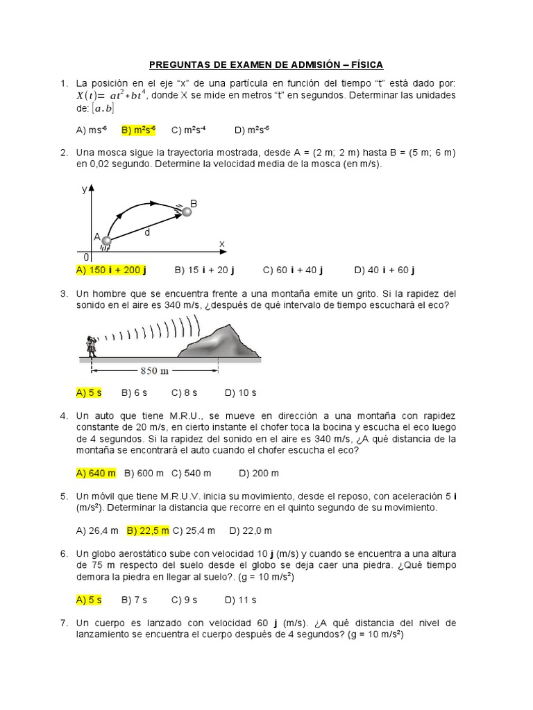 Preguntas de Física para Examen de Admisión | PDF | Aceleración | Velocidad