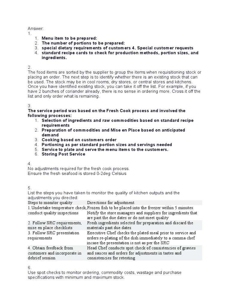 Answer | PDF | Foods | Chef