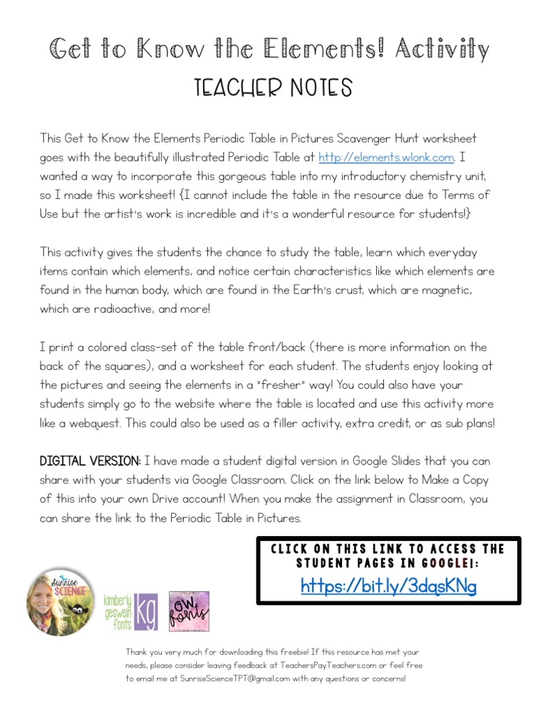 Get To Know The Elements Periodic Table in Pictures Activity | PDF ...