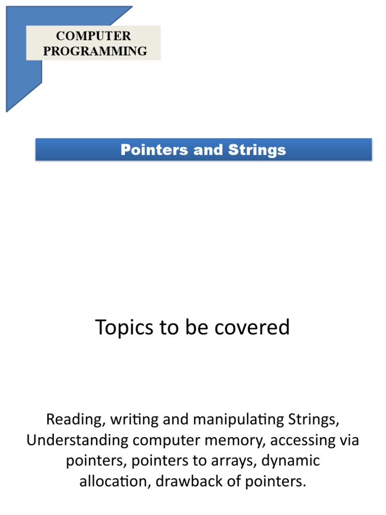 Slide Set 6 Strings and Pointers | PDF | Pointer (Computer Programming) | String (Computer Science)