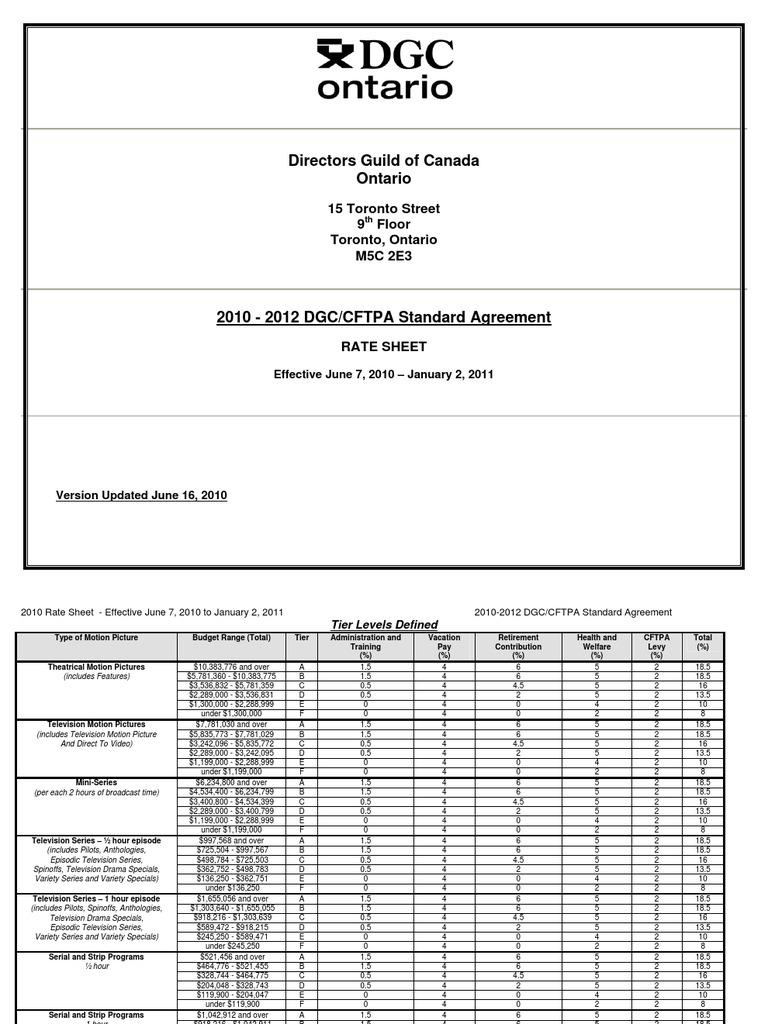 DGC 2010 Rate Sheet | PDF | Television | Entertainment