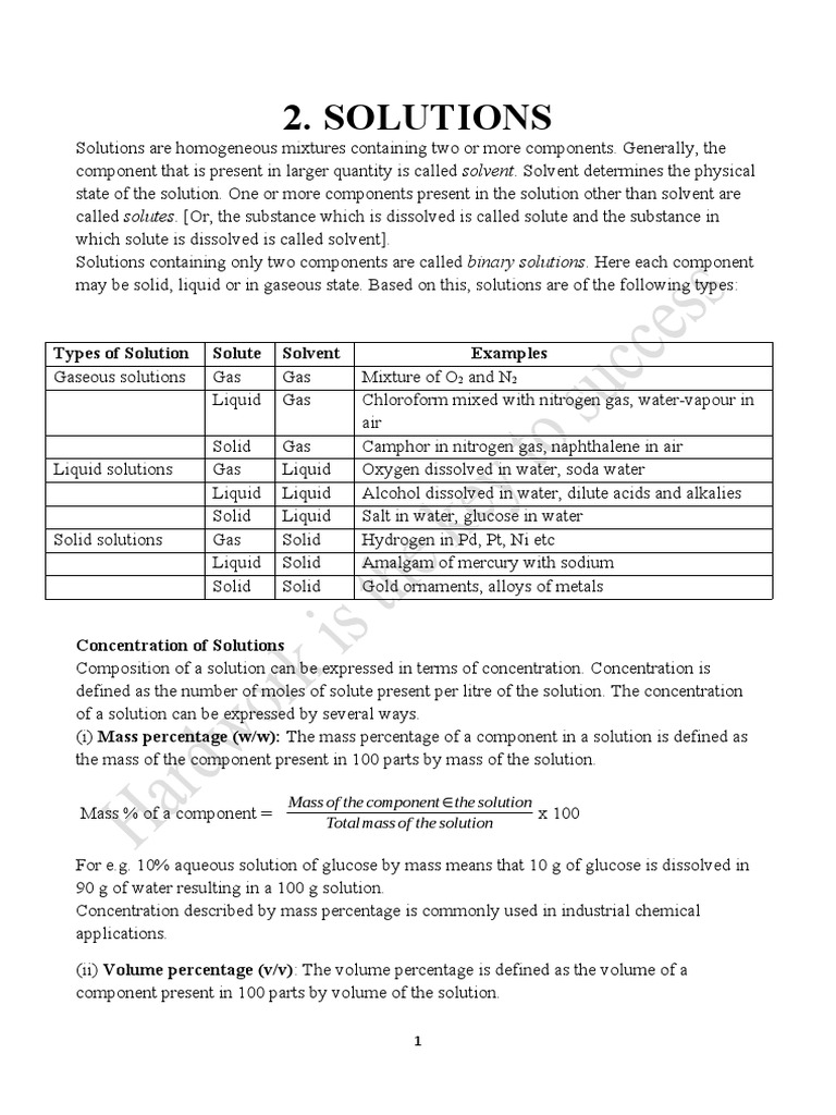 Solutions: Types of Solution Solute Solvent Examples | PDF | Solubility ...