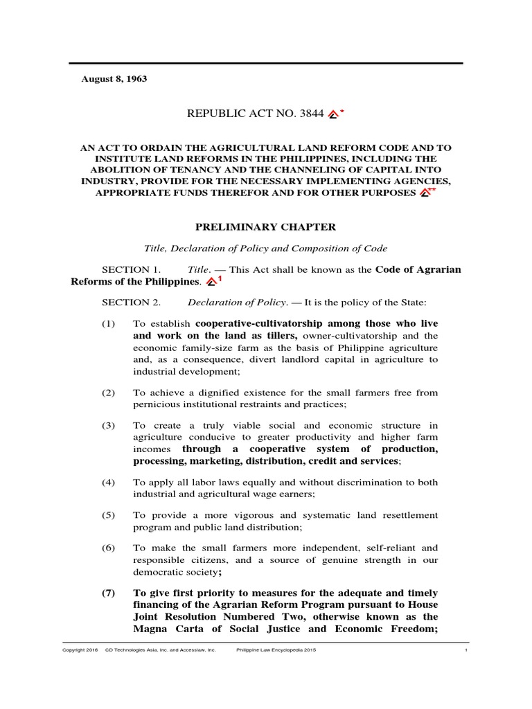 RA 3844 As Amended | PDF | Lease | Leasehold Estate