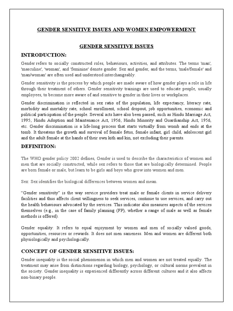 GENDER SENSITIVE ISSUES AND WOMEN EMPOWERMENT | PDF | Empowerment | Gender