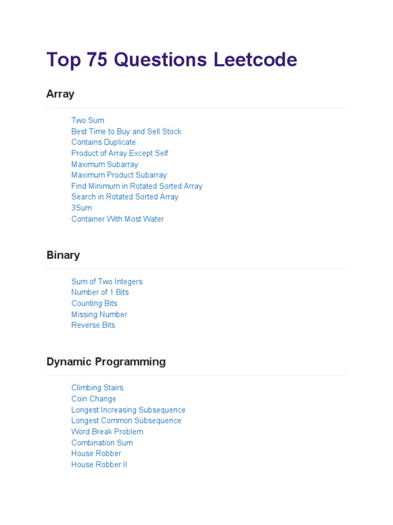 Top 75 Questions Leetcode | PDF | Combinatorics | Graph Theory