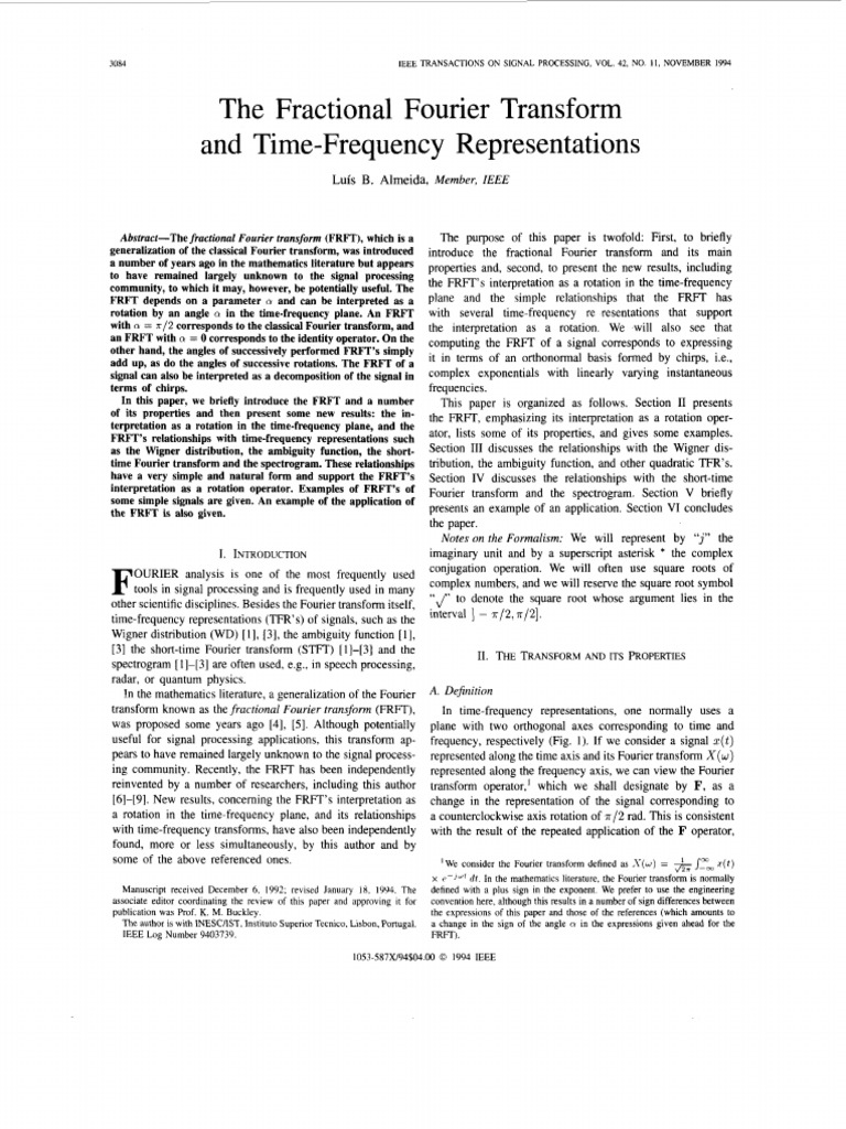 The Fractional Fourier Transform and Time-Frequency Representations | PDF | Fourier Transform ...