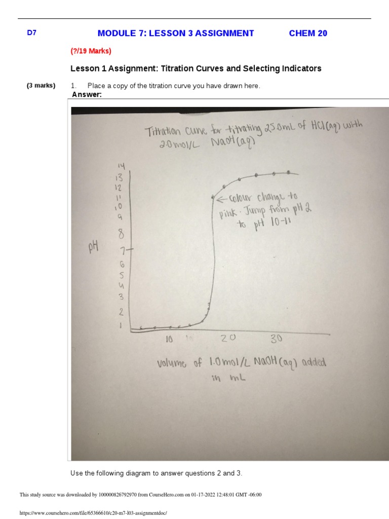 Module 7: Lesson 3 Assignment Chem 20 | PDF | Chemistry | Titration