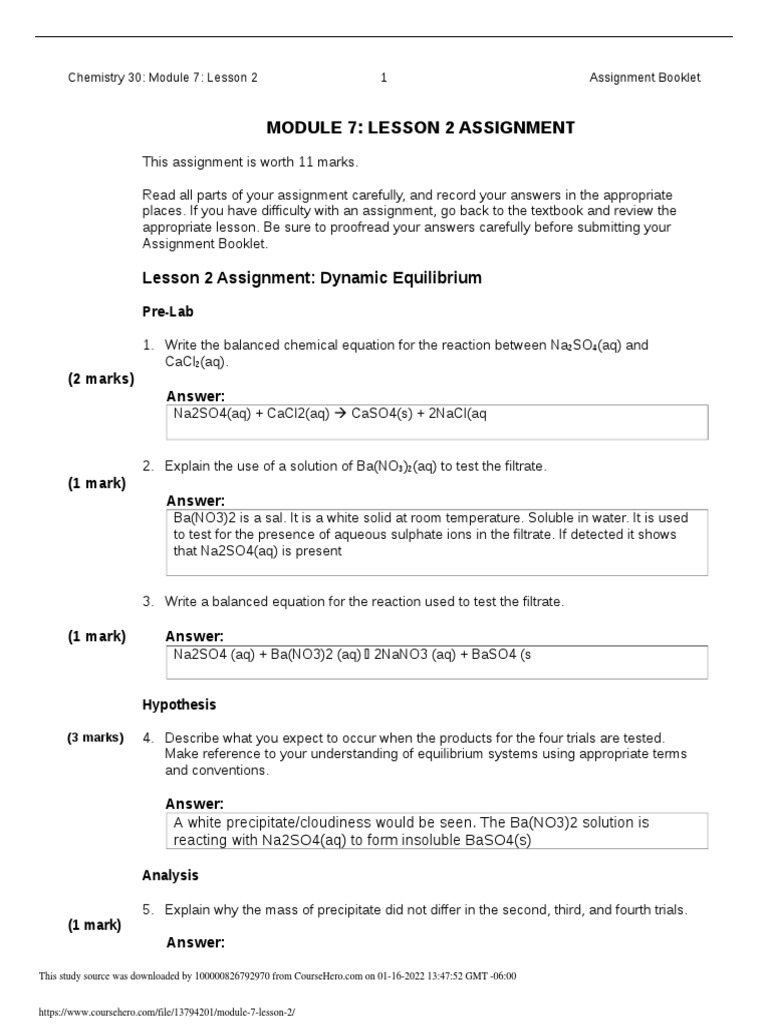 Module 7: Lesson 2 Assignment | PDF | Precipitation (Chemistry) | Solubility