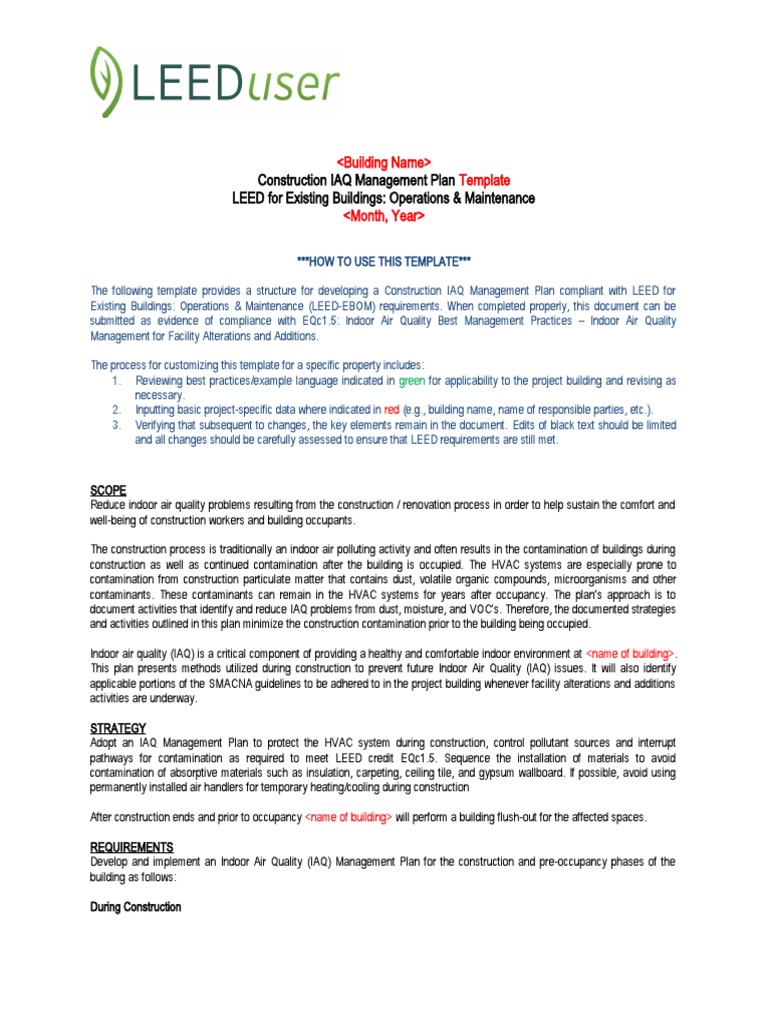Construction Indoor Air Quality Plan | PDF | Duct (Flow) | Leadership ...