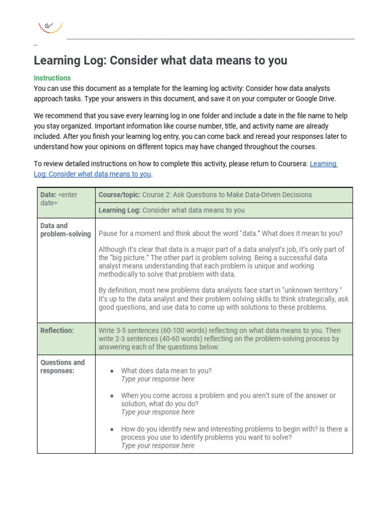 Learning Log Template | PDF | Data | Learning