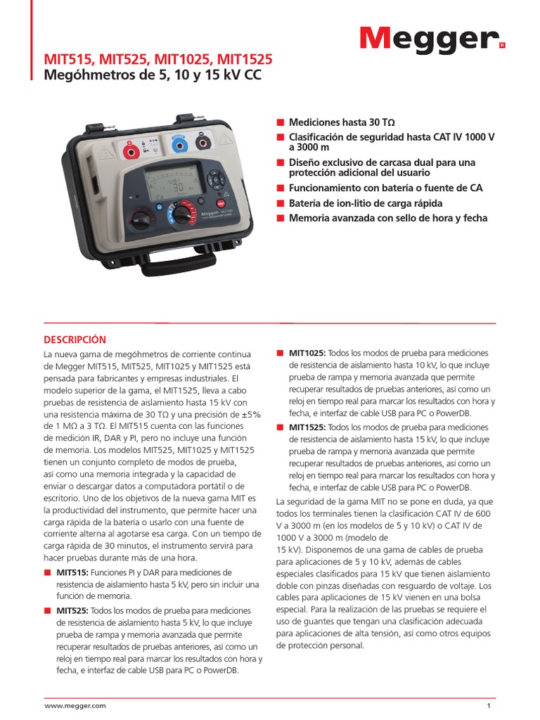 Ficha Tecnica Megger | PDF | Aislador (Electricidad) | Corriente continua